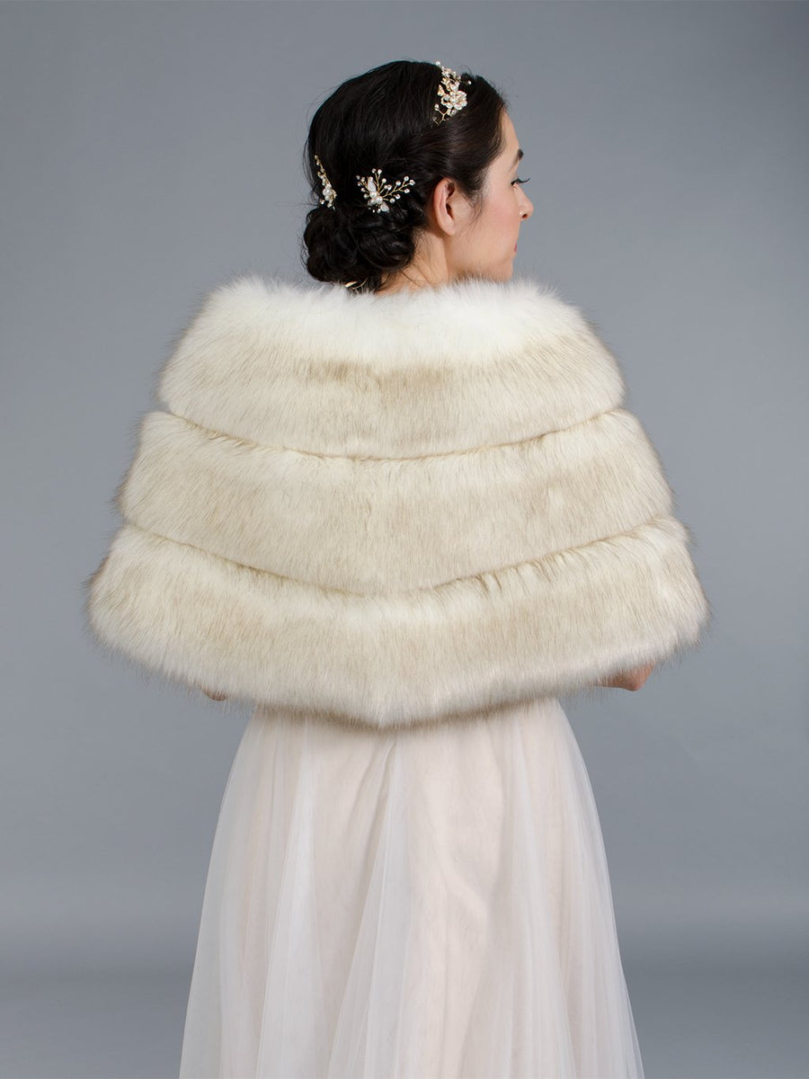 Ivory faux fur wrap bridal shrug stole shawl cape B001-ivory – Tulip Bridal