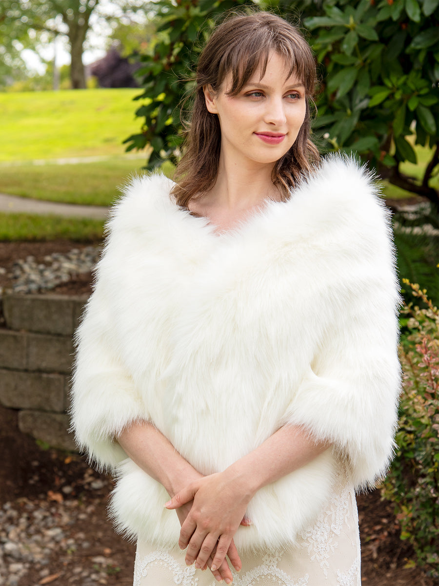 20" wide pure ivory faux fur wrap – Tulip Bridal