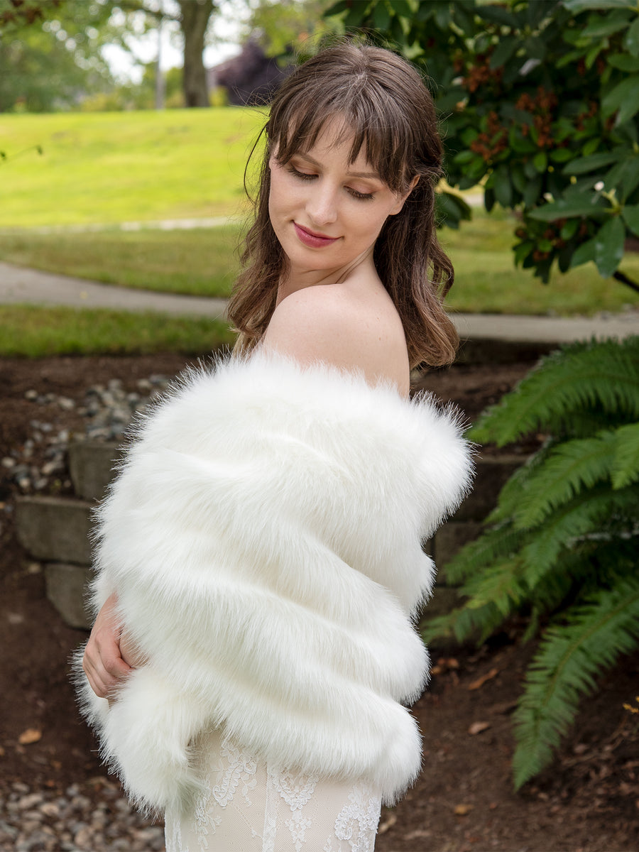 20" wide pure ivory faux fur wrap – Tulip Bridal