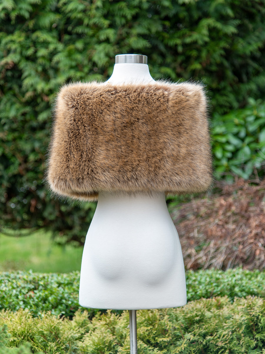 Brown faux fur wrap bridal shawl – Tulip Bridal